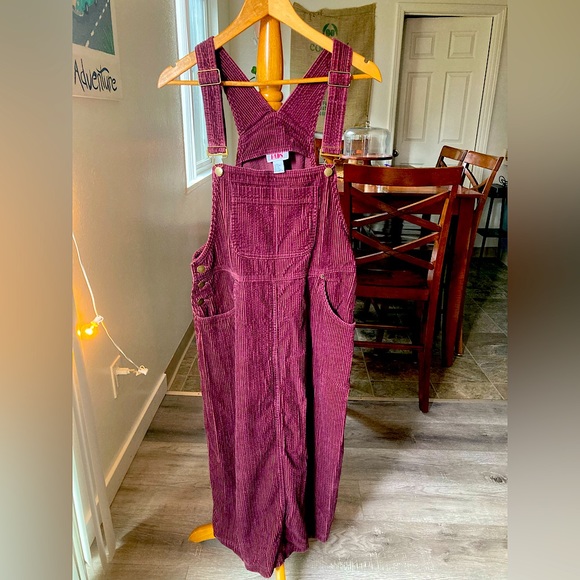 Vintage | Dresses | Vintage 9s Fads Overall Dress Corduroy Maroon ...